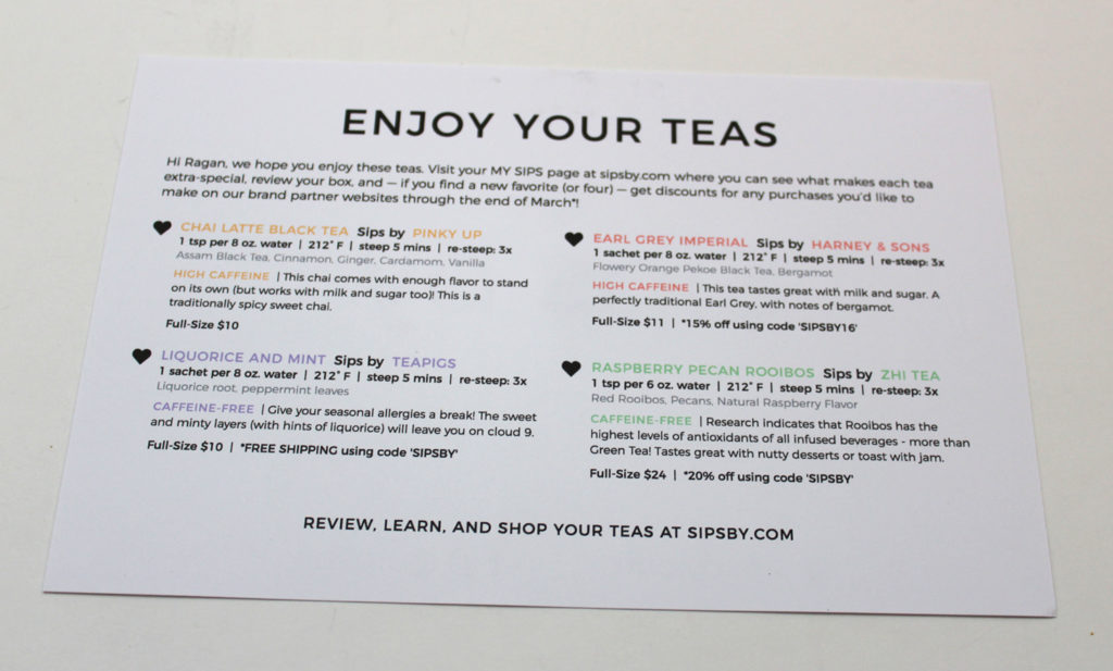 Sips by Tea Subscription Review + Coupon – March 2017 | MSA