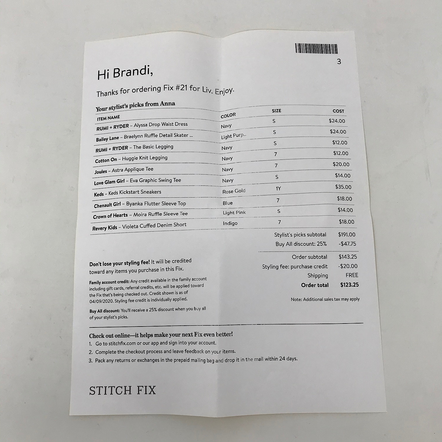 Stitch Fix Kids Girls Styling Review - April 2020 | MSA