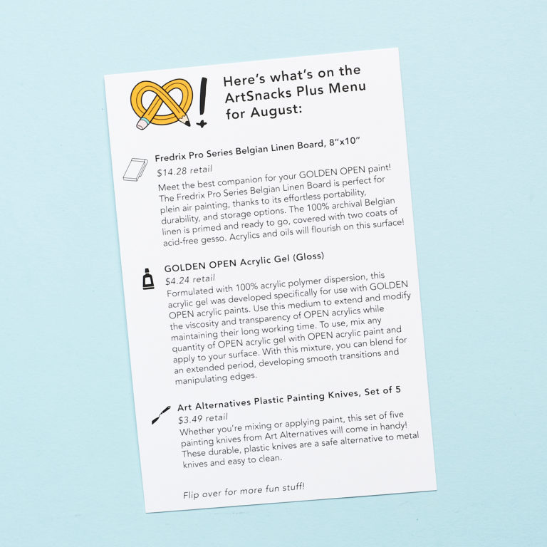 ArtSnacks Plus Subscription Box Review - August 2020 | MSA