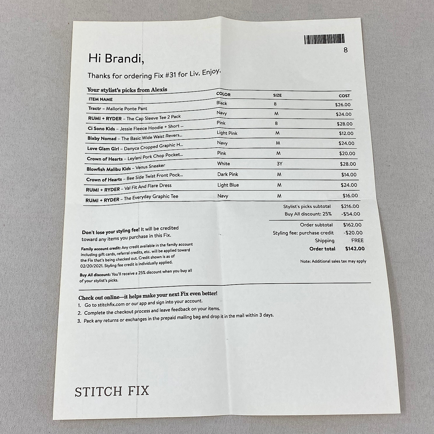 Stitch Fix Kids Girls Styling Service Review - February 2021